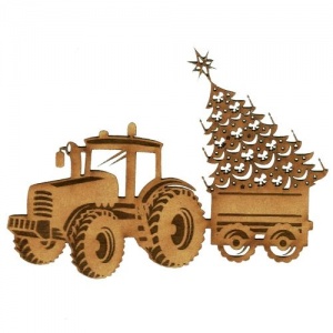Tractor Trailer with Christmas Tree MDF Wood Shape